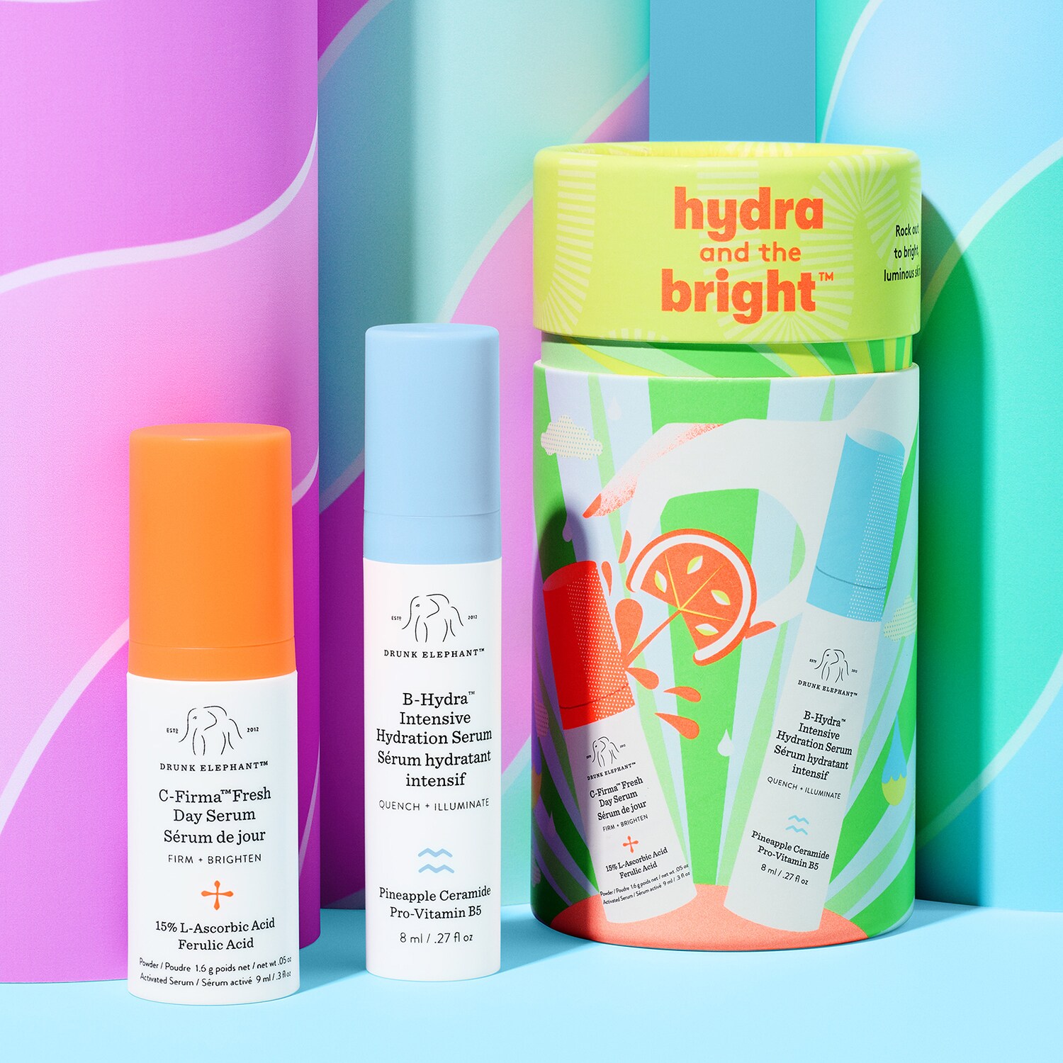 Drunk Elephant - Hydra And The Bright™ - Set Med 2 Serum I Reseformat